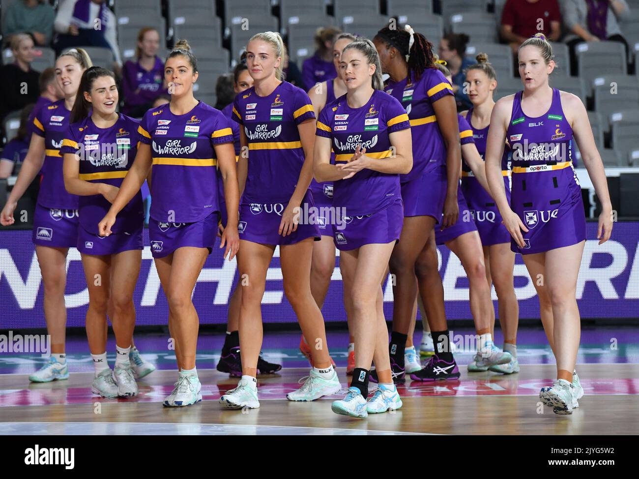 Firebirds players are seen during the Round 9 Super Netball match ...