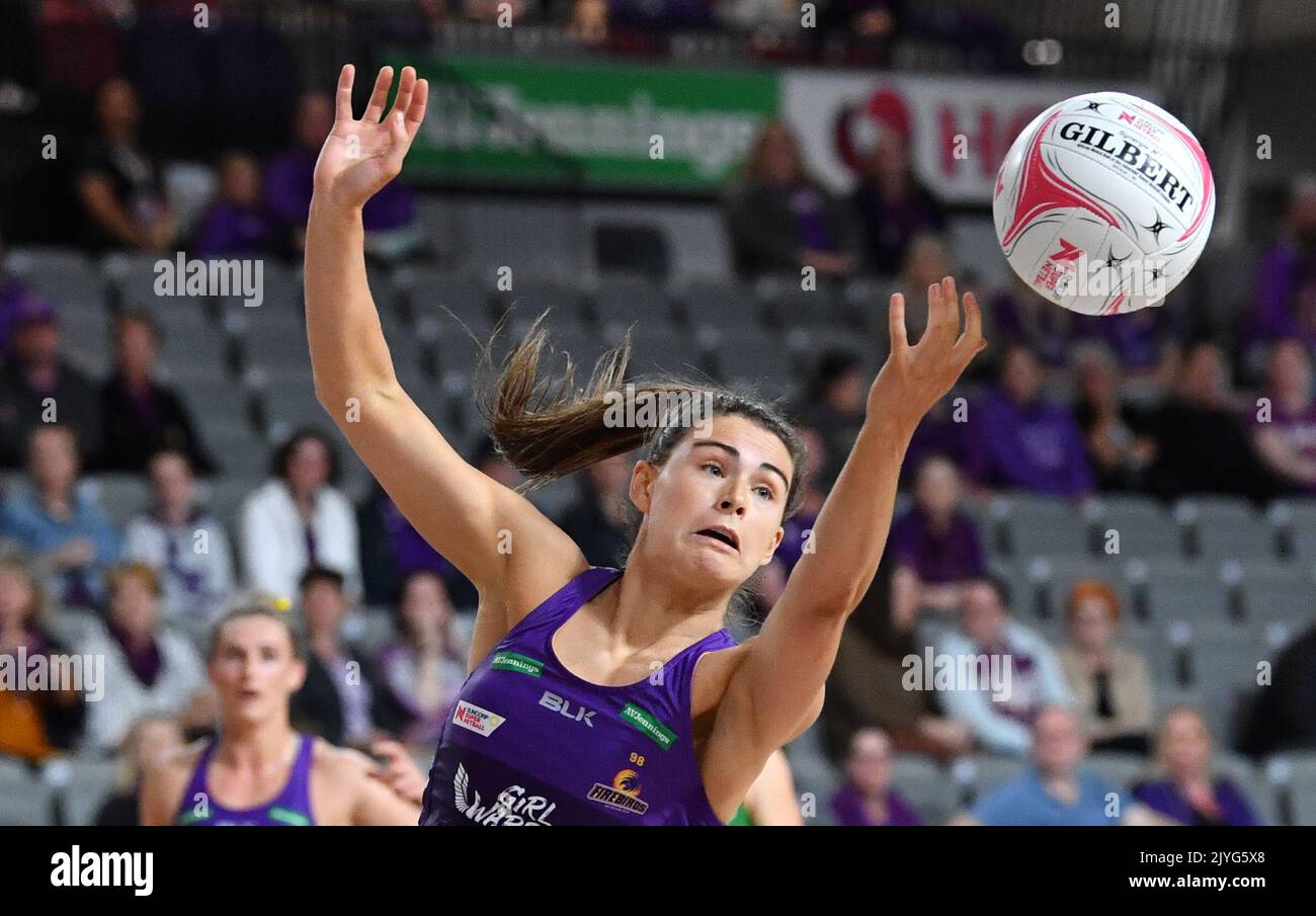 Macy Gardner of the Firebirds in action during the Round 9 Super ...