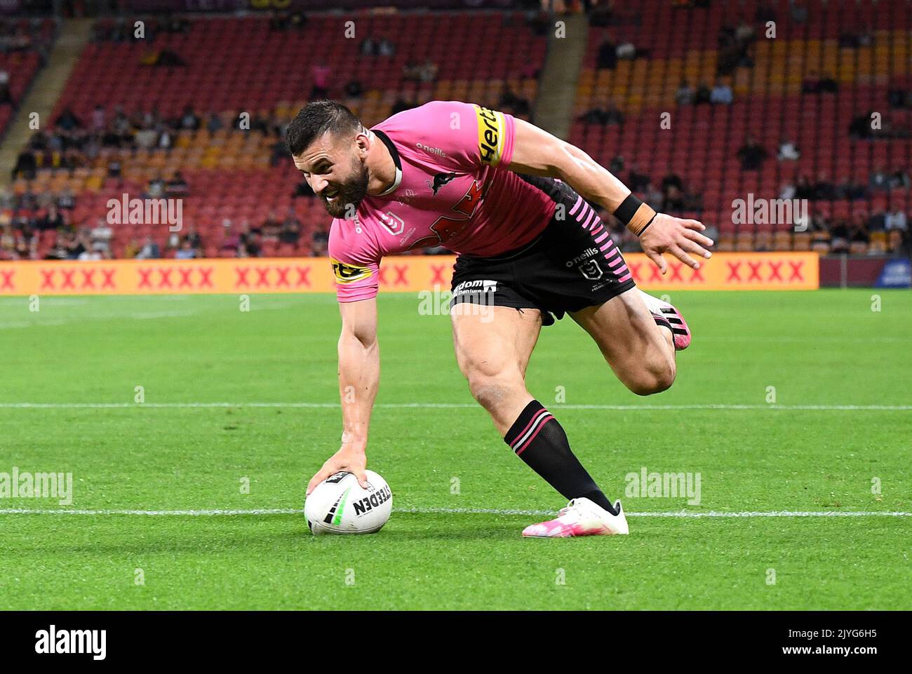 Josh Mansour of the Panthers scores a try during the Round 17 NRL match ...