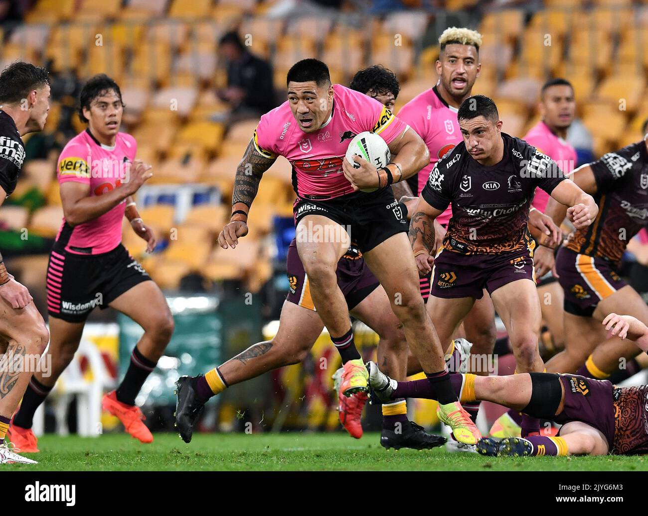 Moses Leota of the Panthers in action during the Round 17 NRL match ...