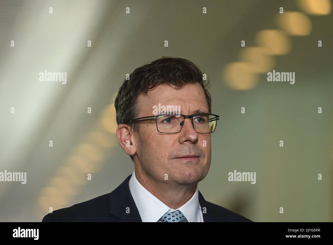 Australian Acting Immigration Minister Alan Tudge speaks to the media ...