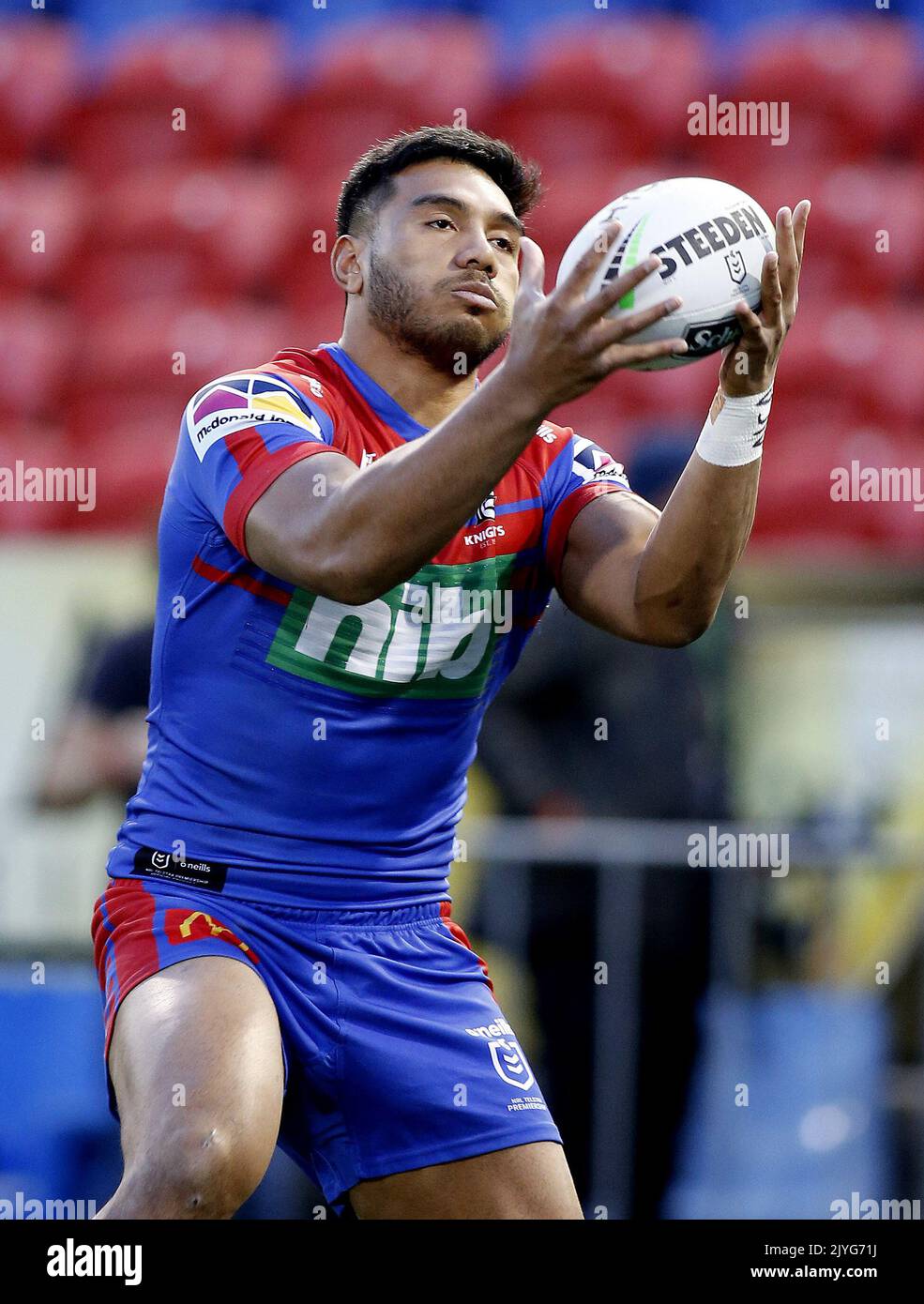 Hymel Hunt of the Knights warms up before the Round 17 NRL match ...