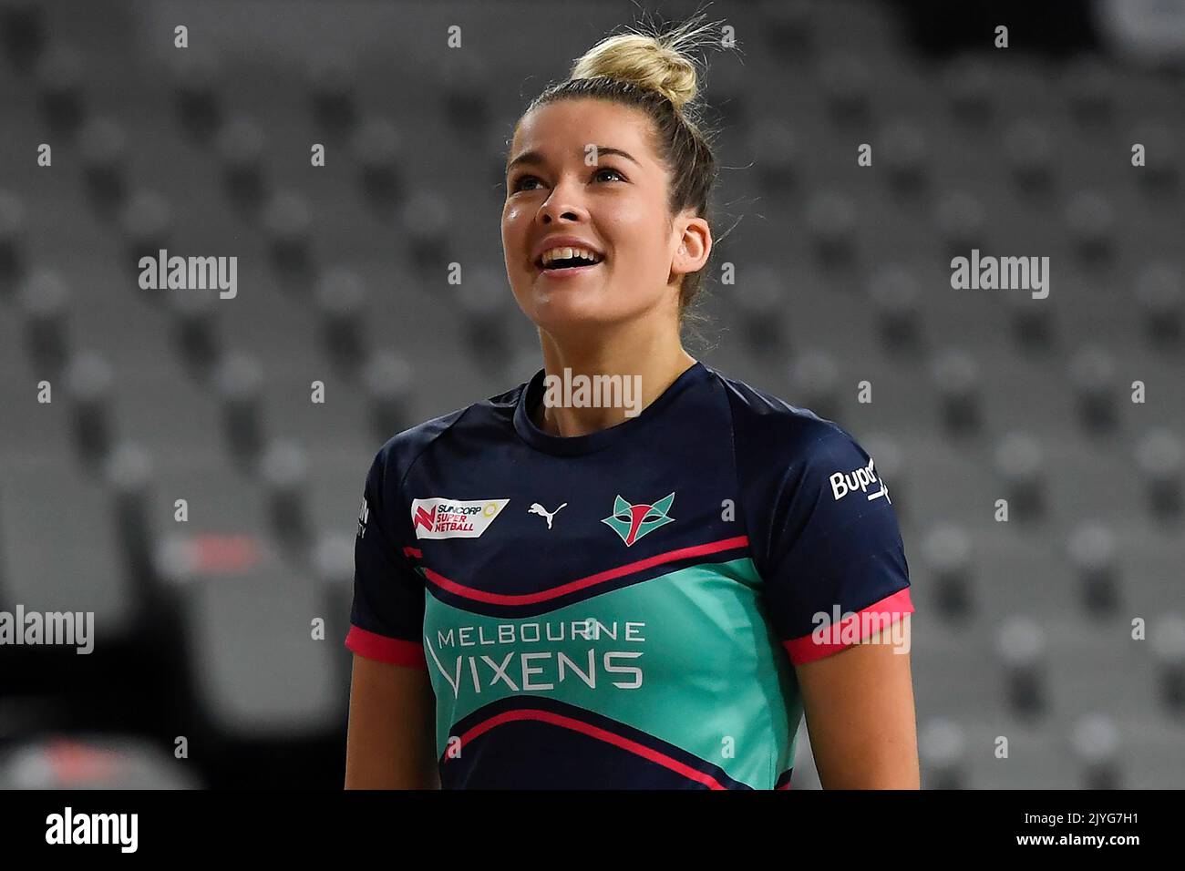 Allie Smith of the Vixens smiles during the Round 10 Super Netball ...