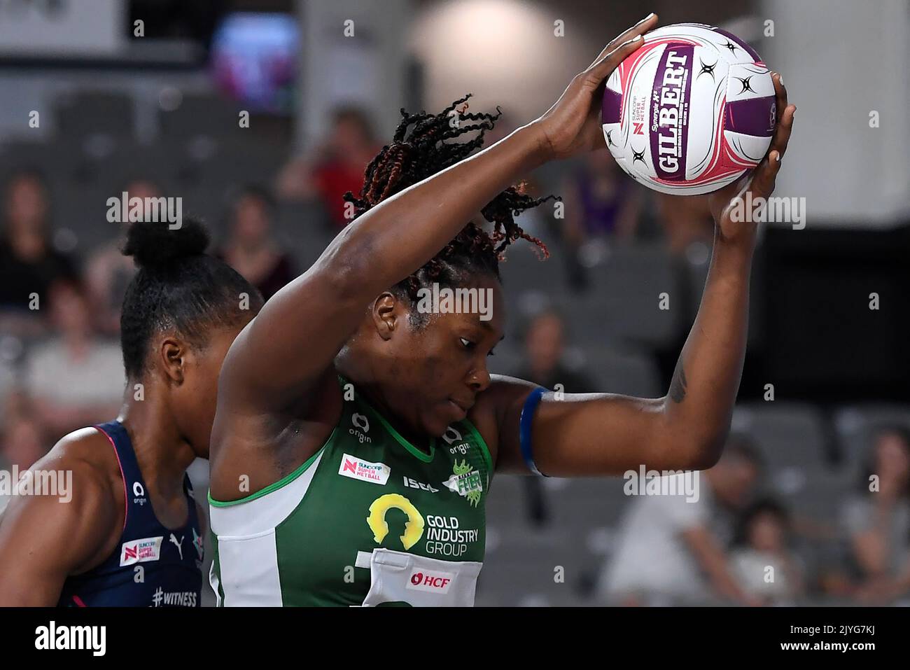 Jhaniele Fowler of the Fever in action during the Round 10 Super ...