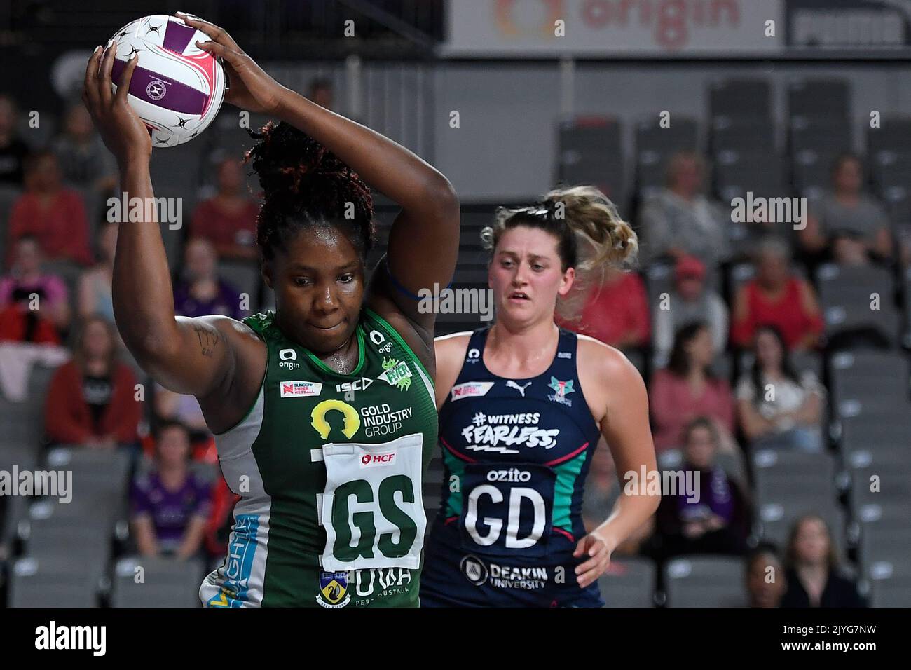 Jhaniele Fowler of the Fever in action during the Round 10 Super ...