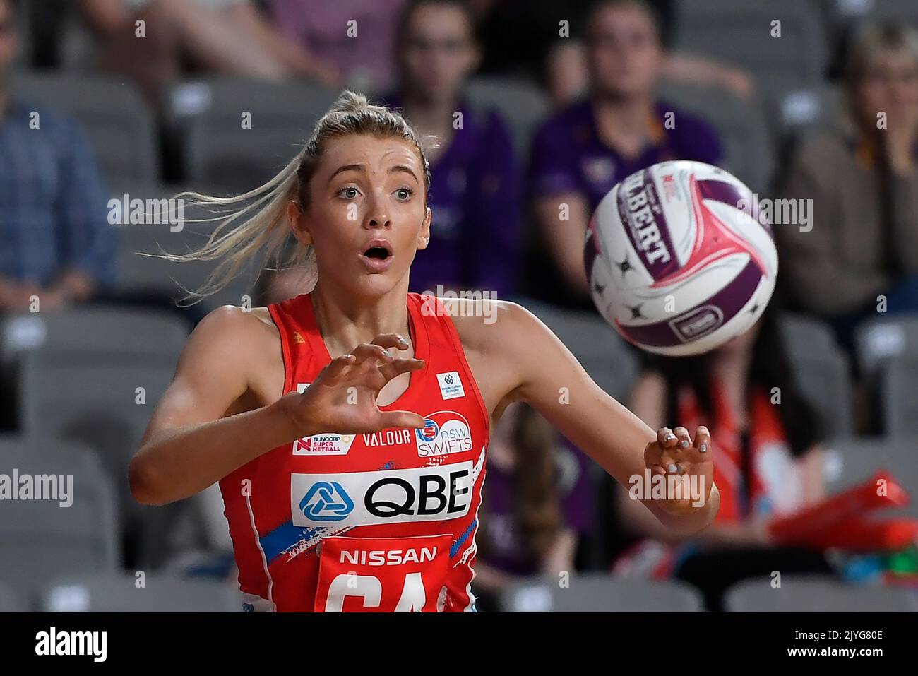 Helen Housby of the Swifts passes the ball during the Round 10 Super ...