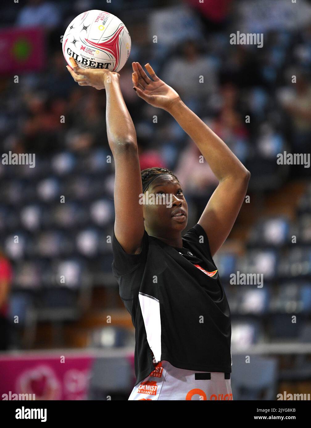 Shimona Nelson of the Magpies warms up before the Round 10 Super ...