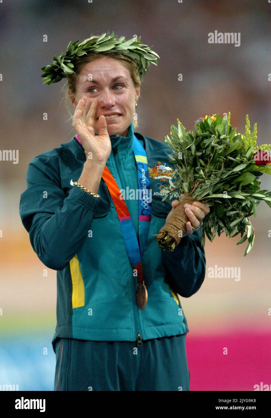 Athens, August 23, 2004. Australian Jane Saville weeps tears of joy ...