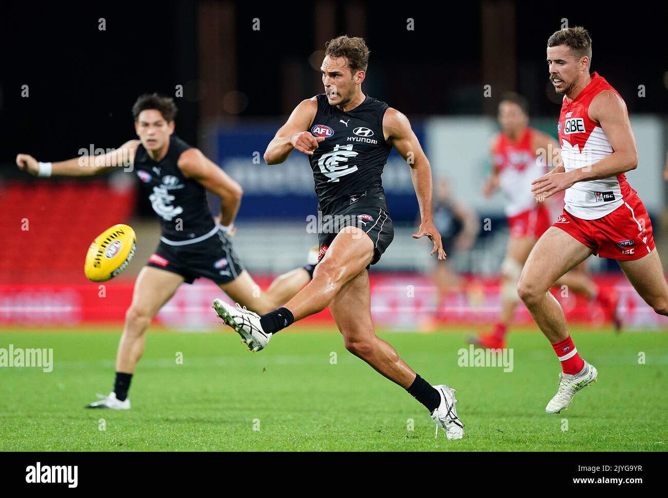 David Cuningham of the Blues kicks during the Round 16 AFL match ...