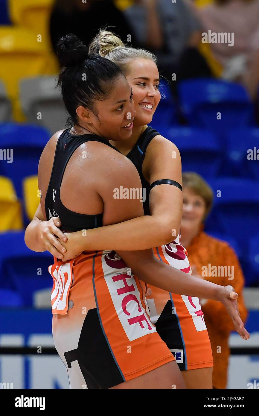 Kristina Manu’a and Matisse Letherbarrow hug after their team’s victory ...