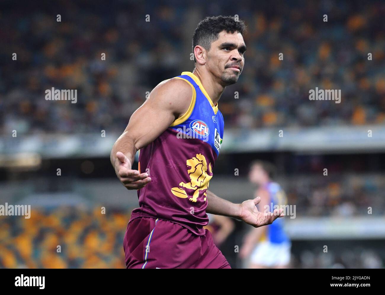 Charlie Cameron of the Lions celebrates kicking a goal during the Round ...