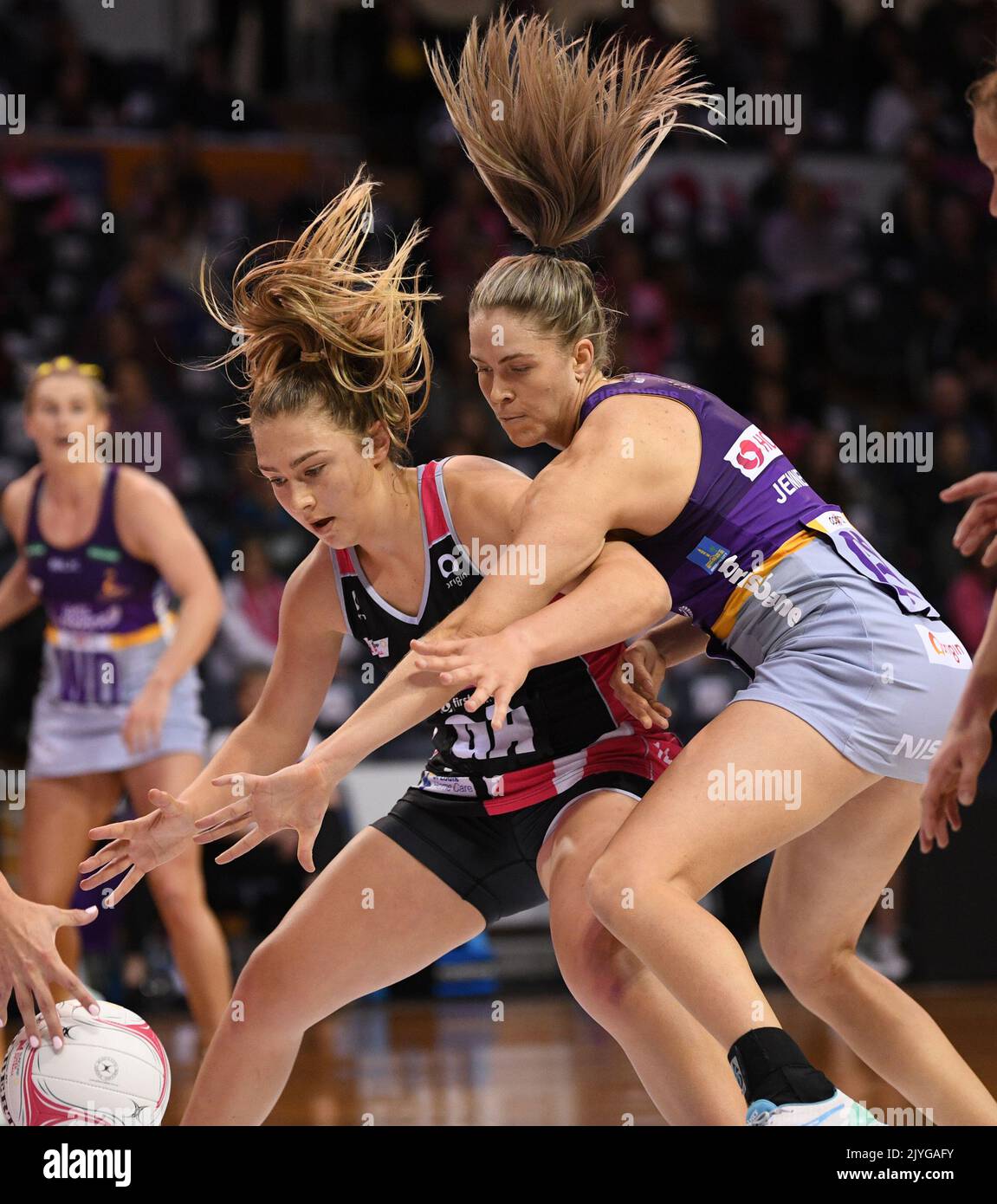 Kim Jenner of the Firebirds and Georgie Horjus of the Thunderbirds ...