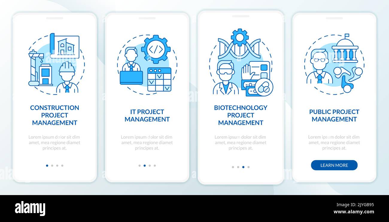 Project management types blue onboarding mobile app screen Stock Vector Image & Art - Alamy