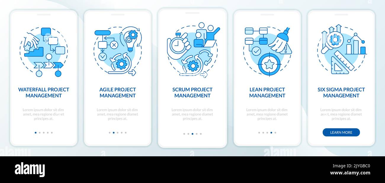 Project management styles blue onboarding mobile app screen Stock ...