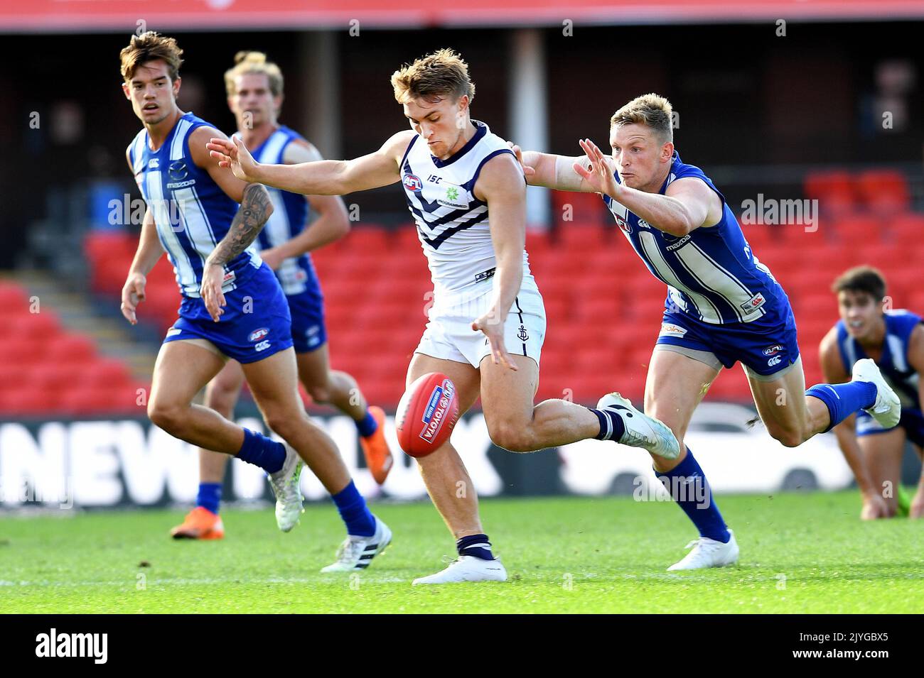 Mitch Crowden of the Dockers (centre) in action during the Round 17 AFL ...