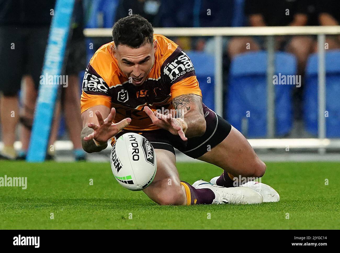 Darius Boyd of the Broncos scores a try during the Round 18 NRL match ...