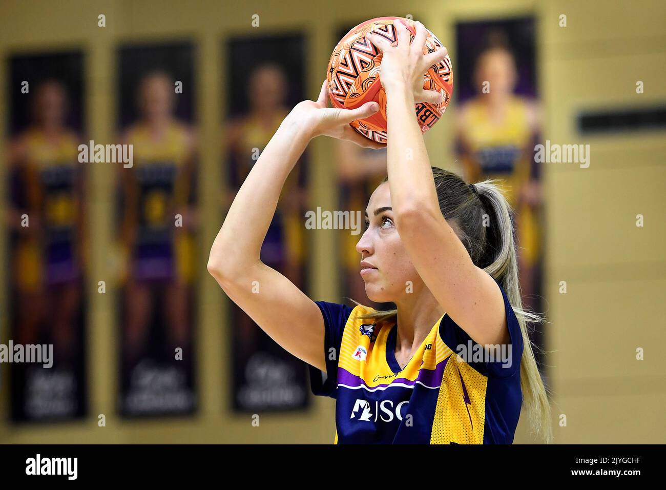 Cara Koenen of the Lightning warms up during the Round 12 Super Netball ...