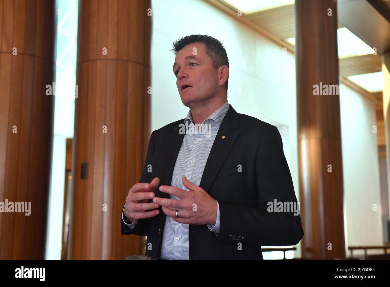 National Bushfire Recovery Coordinator Andrew Colvin speaks to the ...