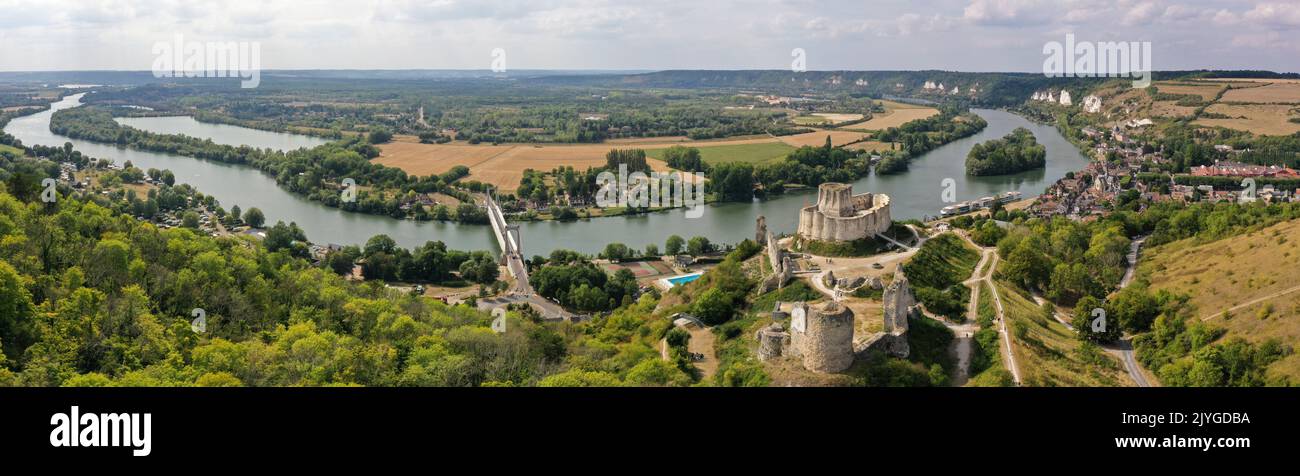 aerial view on gaillard castle in the city of the andelys in Normandy ...