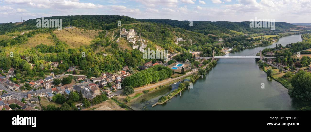 aerial view on gaillard castle in the city of the andelys in Normandy ...