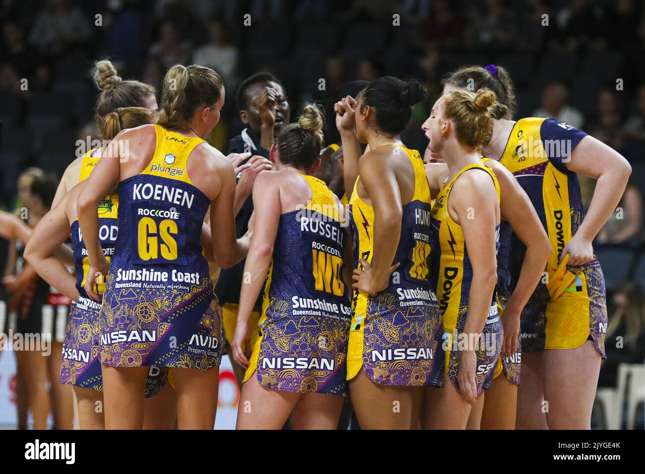 Lightning players celebrate after winning the Round 13 Super Netball ...
