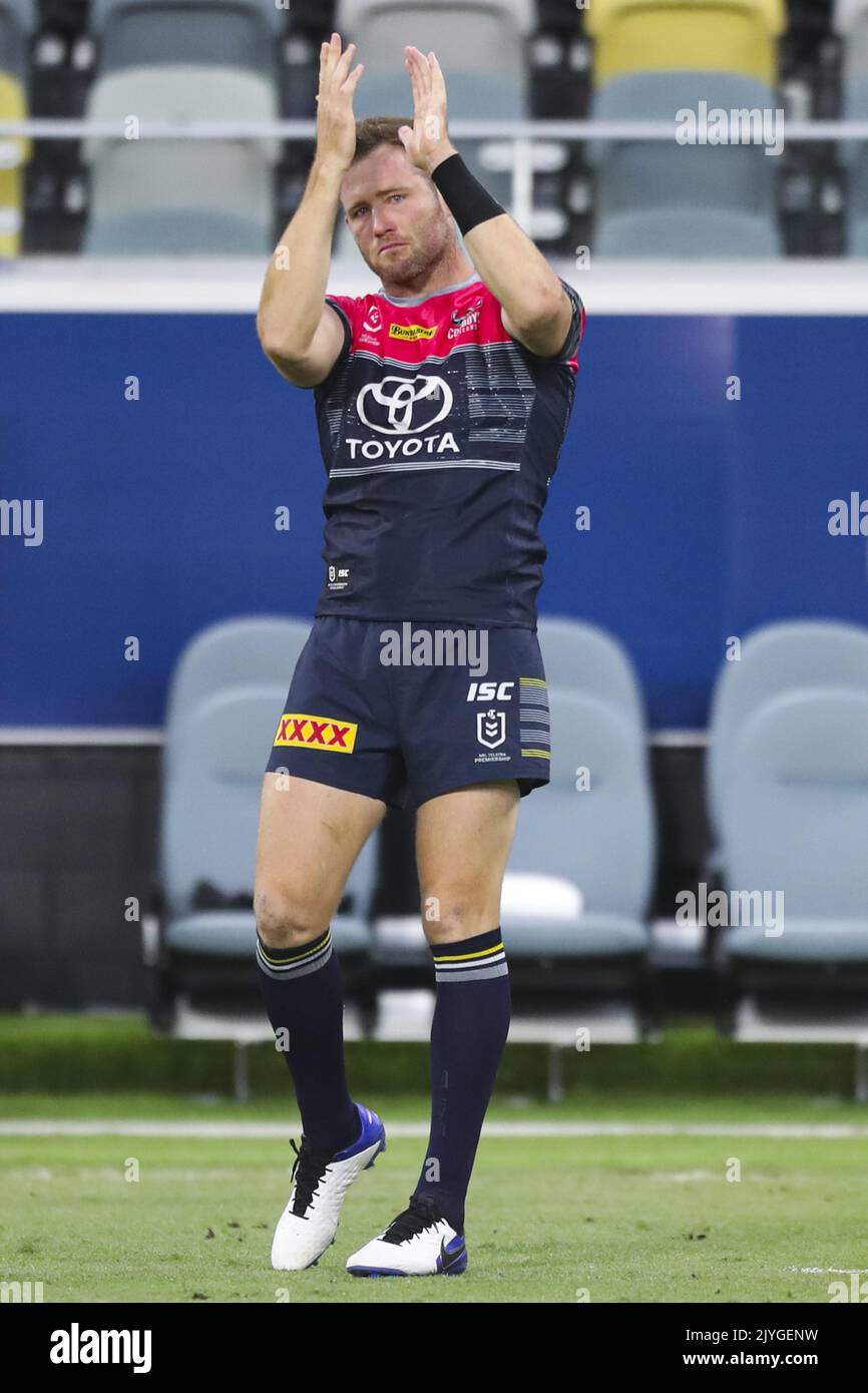 Gavin Cooper of the Cowboys emotional as he enters the field for a last ...