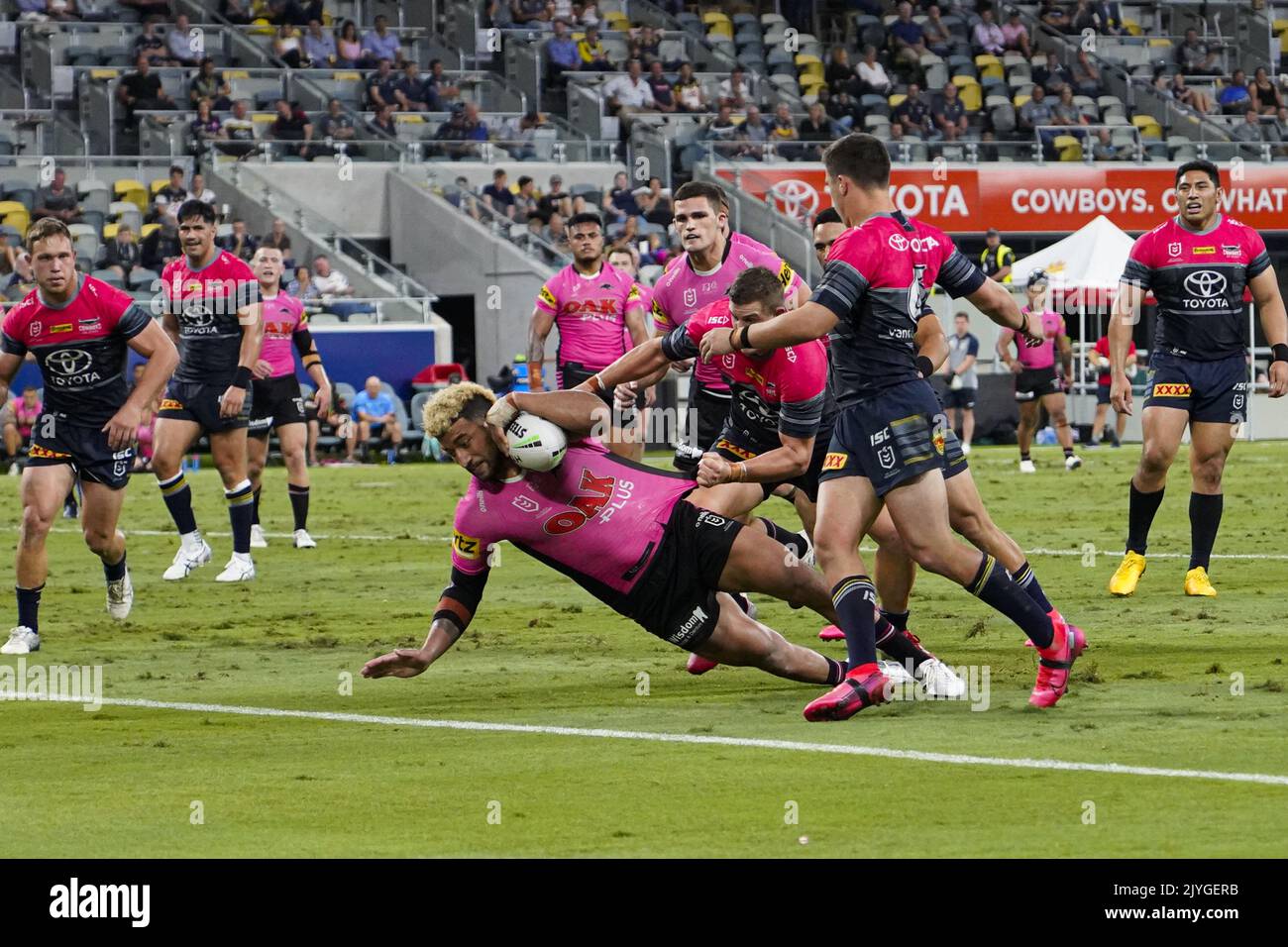 Village Kikau of the Panthers scores a try during the Round 19 NRL ...