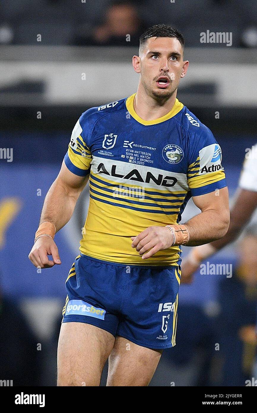 Ryan Matterson of the Eels during the warm up ahead of the Round 19 NRL match between the ...