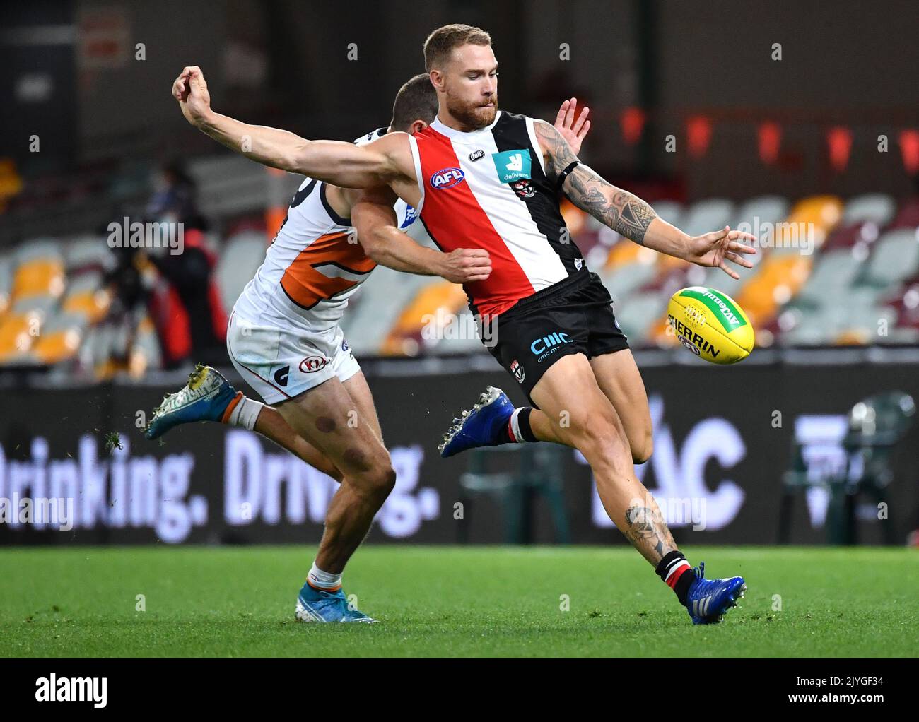 Dean Kent (right) of the Saints in action during the Round 18 AFL match ...