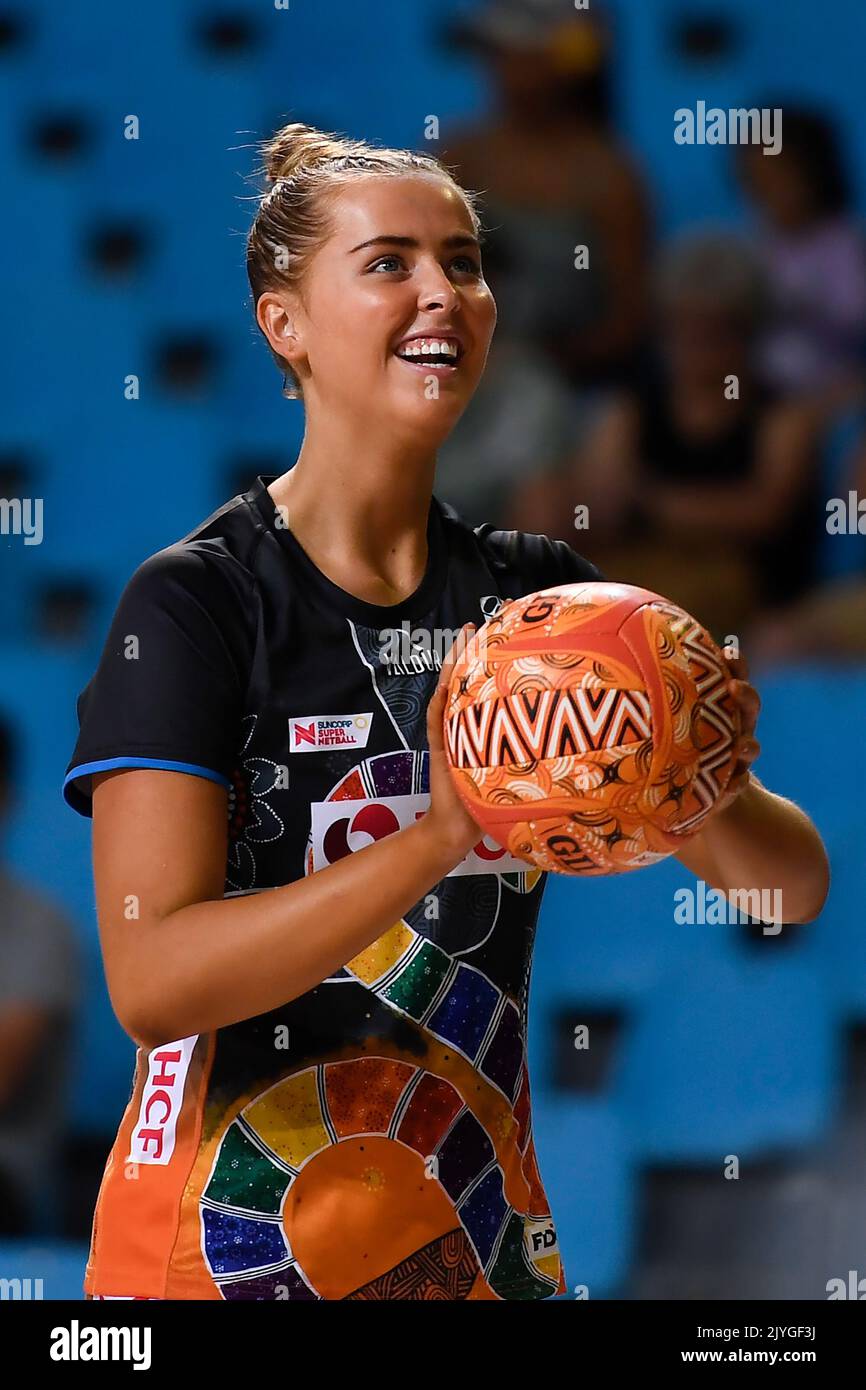 Matisse Letherbarrow of the Giants warms up during the Round 13 Super ...