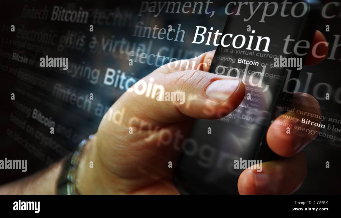 Social media on display with Bitcoin cryptocurrency and blockchain ...