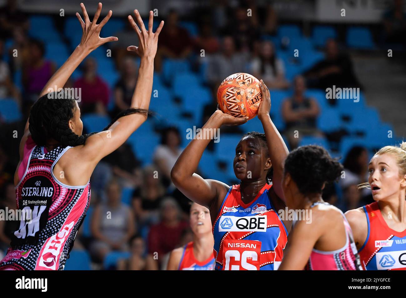 Sam Wallace of the Swifts shoots during the Round 13 Super Netball ...