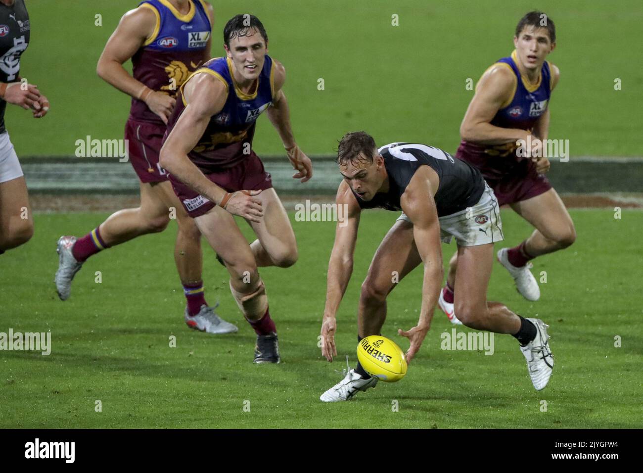David Cunningham of the Blues with the ball during the Round 18 AFL ...
