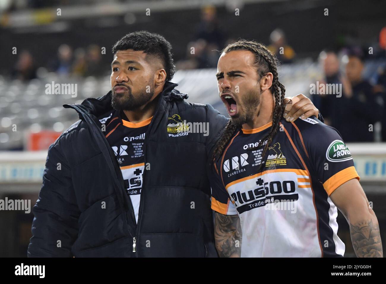 Brumbies Folau Faingaa and Andy Muirhead encouraging their players ...