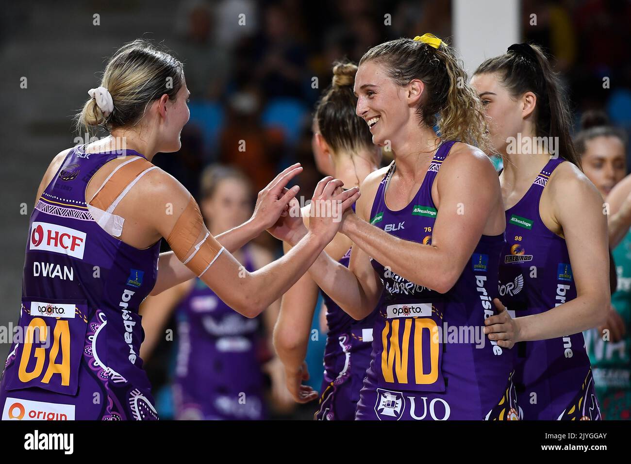 Tippah Dwan of the Firebirds celebrates victory with Gabi Simpson ...