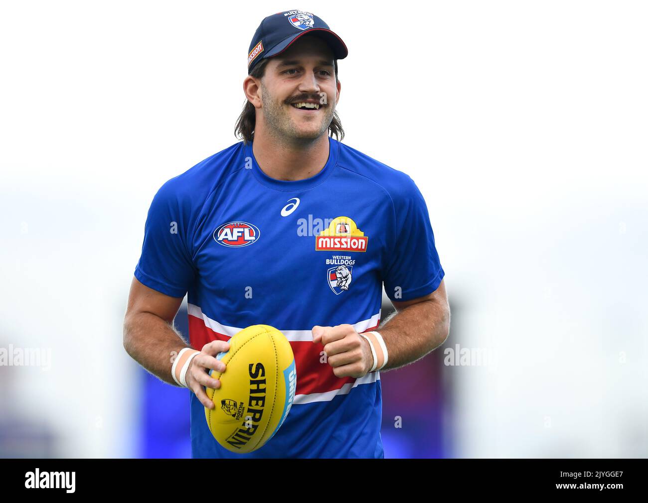 Josh Bruce of the Bulldogs looks on during the Round 18 AFL match ...