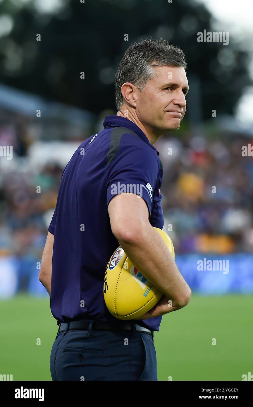 Fremantle Dockers coach Justin Longmuir looks on during the Round 18 ...