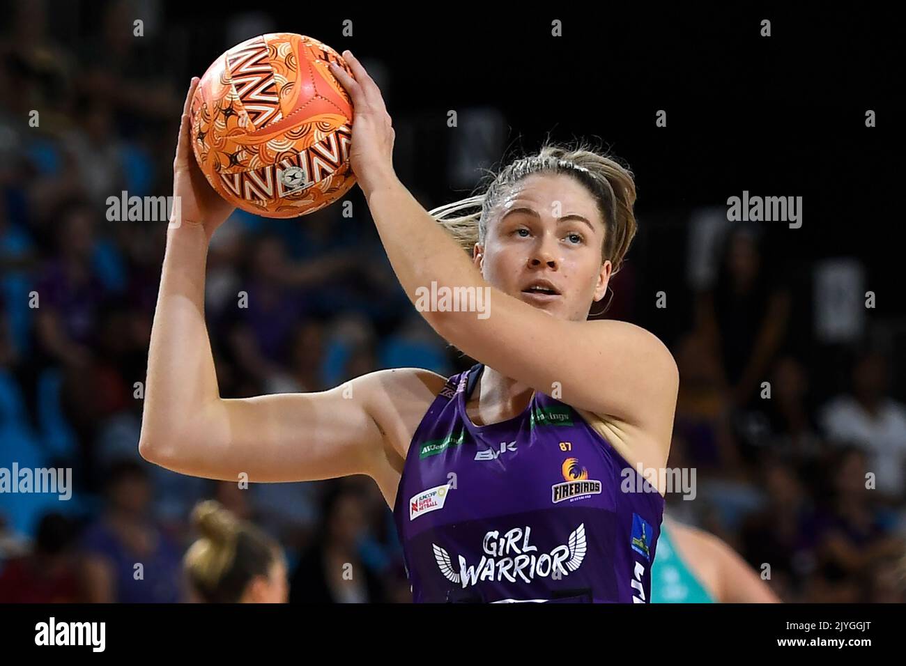Kim Jenner of the Firebirds in action during the Round 13 Super Netball ...