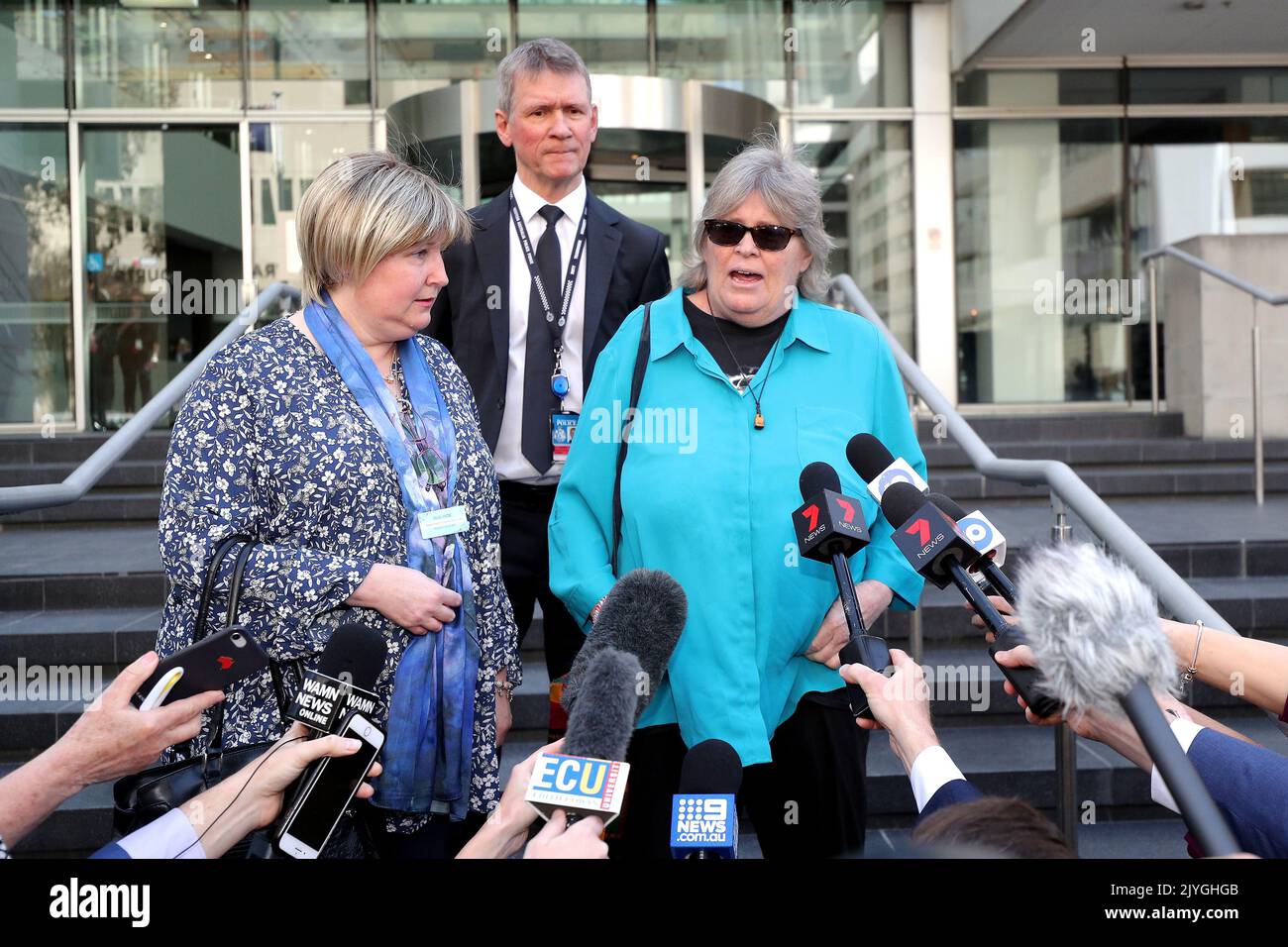 Lee Rimmer (right), sister of Jane Rimmer speaks to the media outside ...