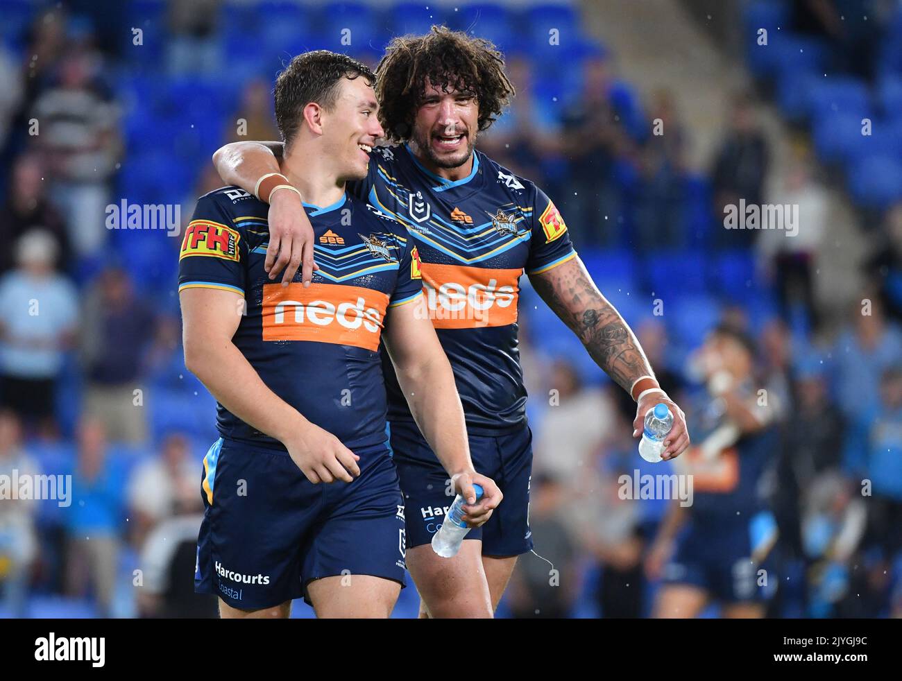 Jai Whitbread (left) and Kevin Proctor (right) of the Titans celebrates ...