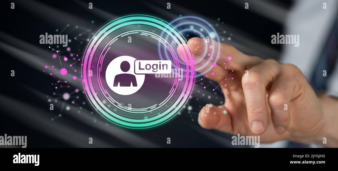 Man touching a login concept on a touch screen with his finger Stock ...
