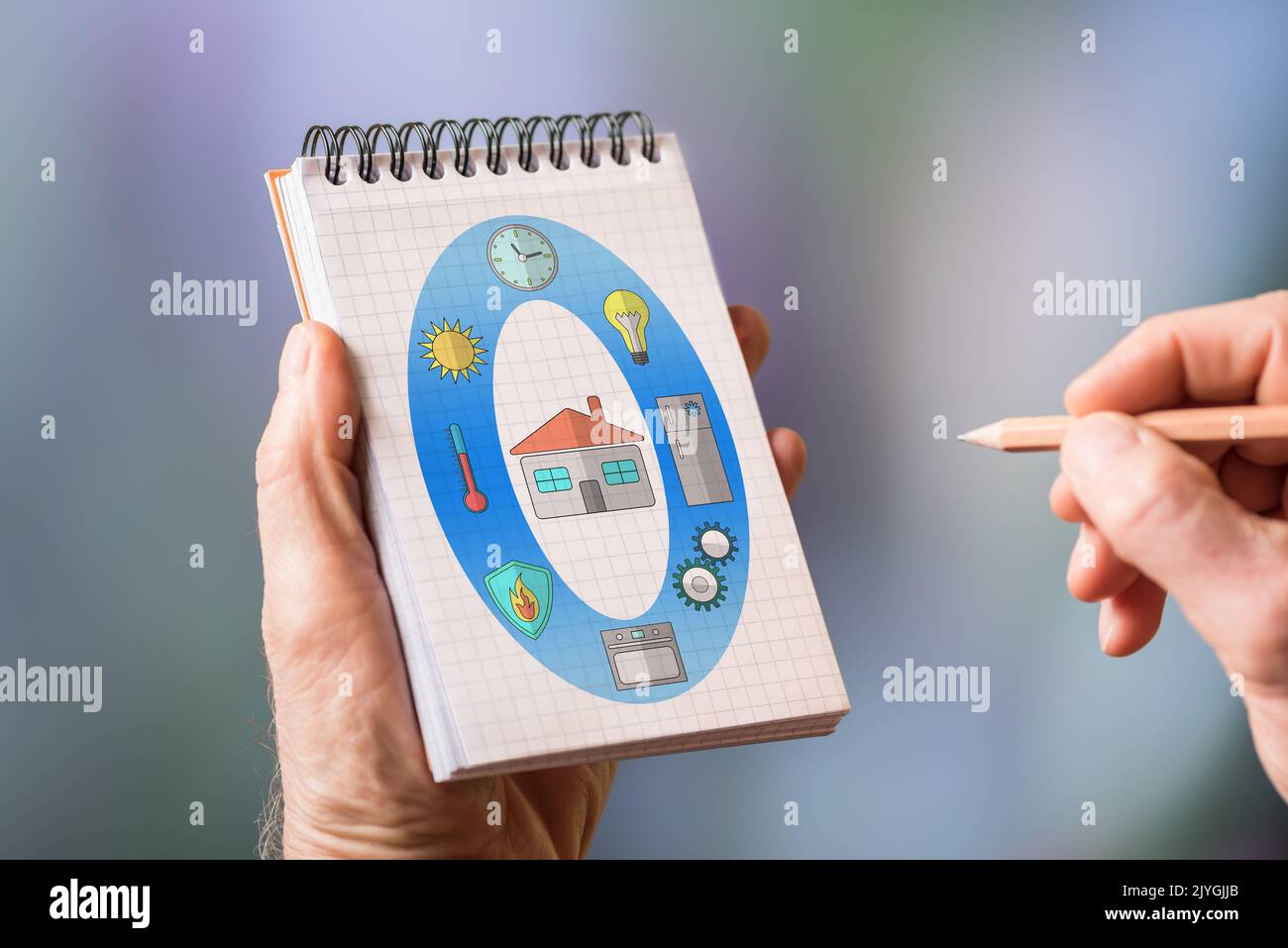 Hand drawing smart home concept on a notepad Stock Photo - Alamy
