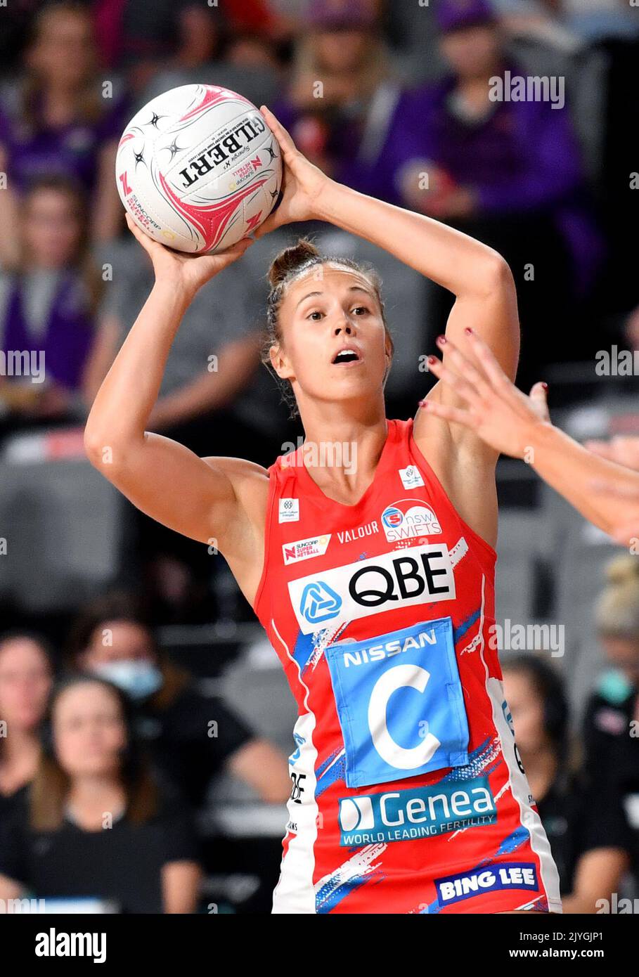 Paige Hadley of the Swifts in action during the Round 14 Super Netball ...