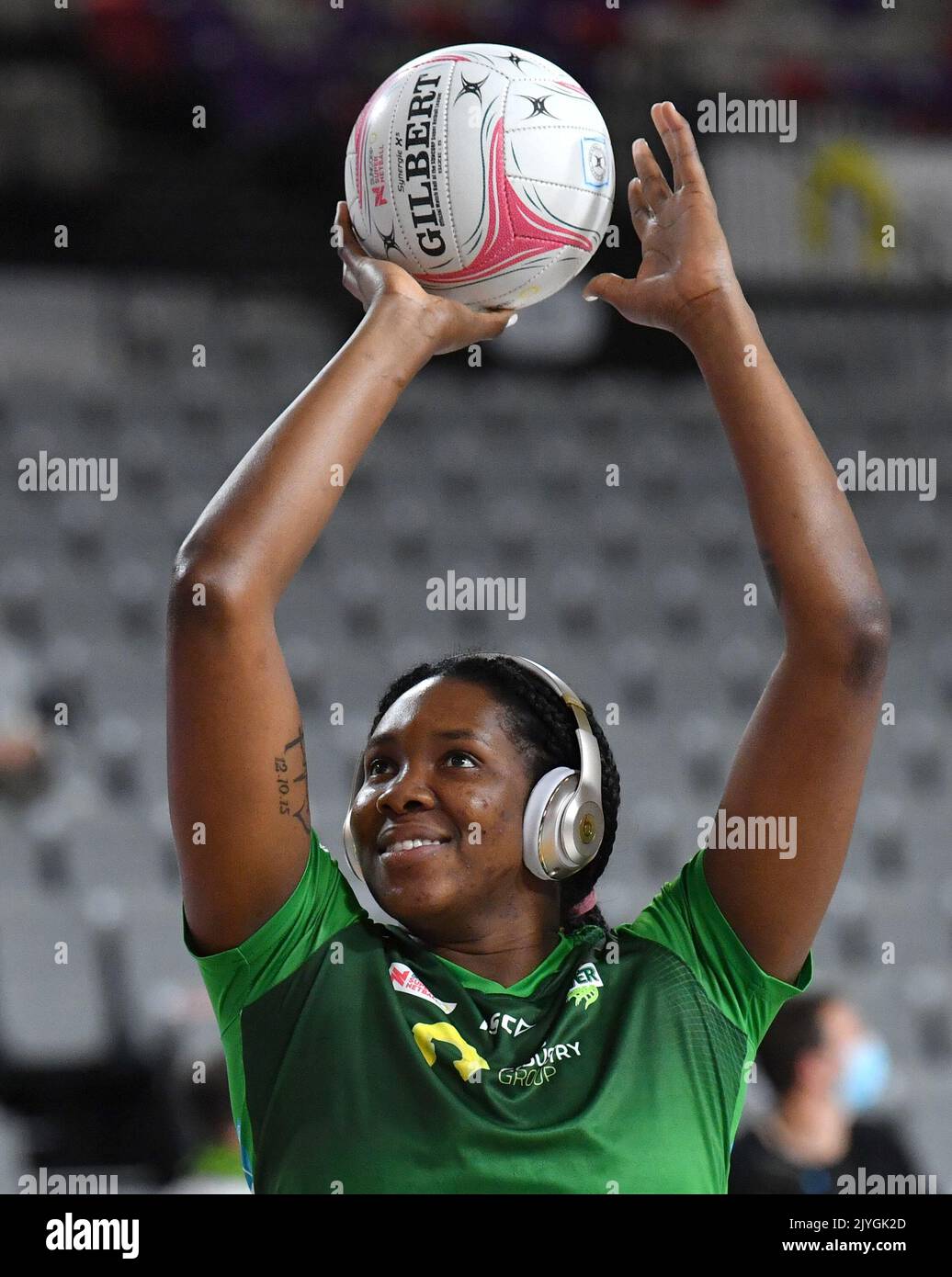Jhaniele Fowler of the Fever is seen warming up before the Round 14 ...