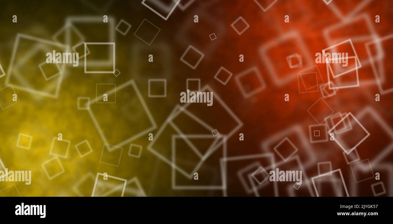 Flying square shapes over yellow and coral orange background Stock ...