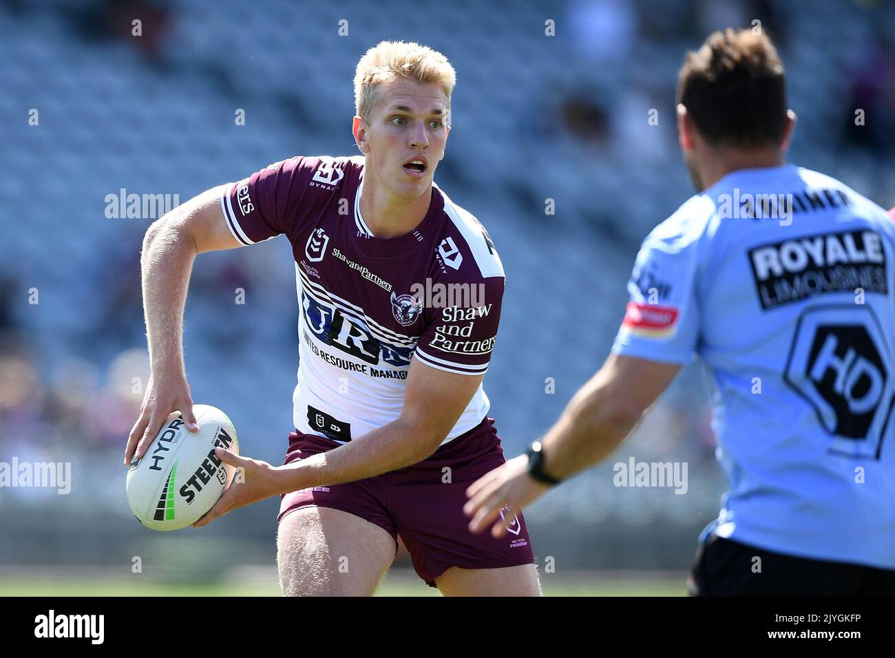Ben Trbojevic of the Sea Eagles warms up during the Round 20 NRL match ...