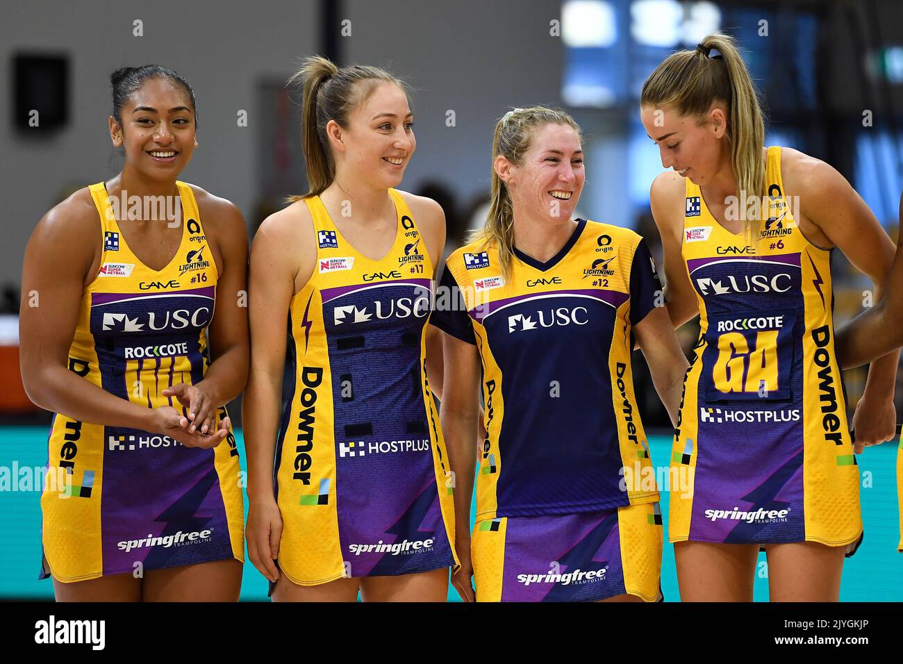 Jacqueline Russell of the Lightning poses with team mates after her ...