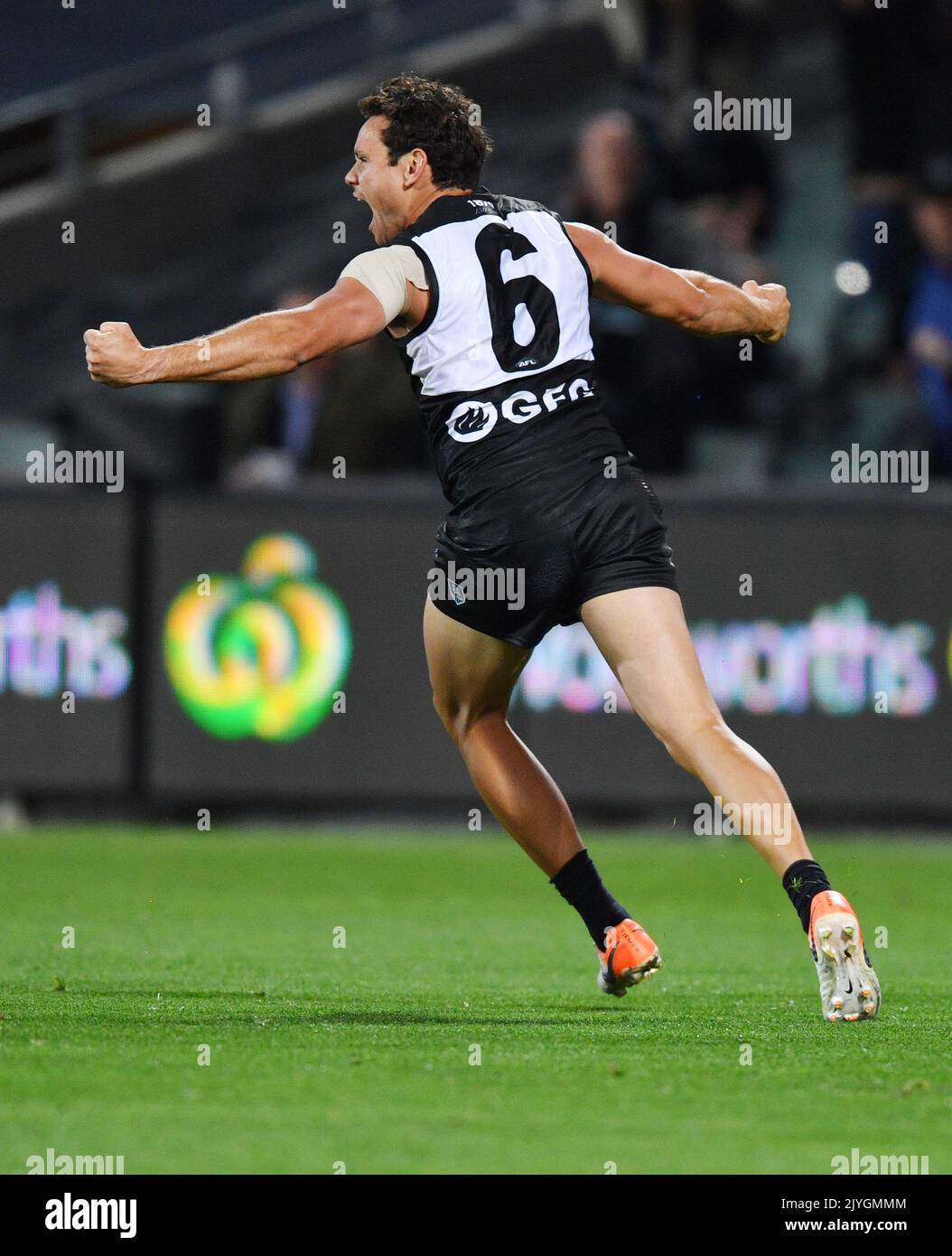Steven Motlop of the Power reacts after scoring a goal during ...