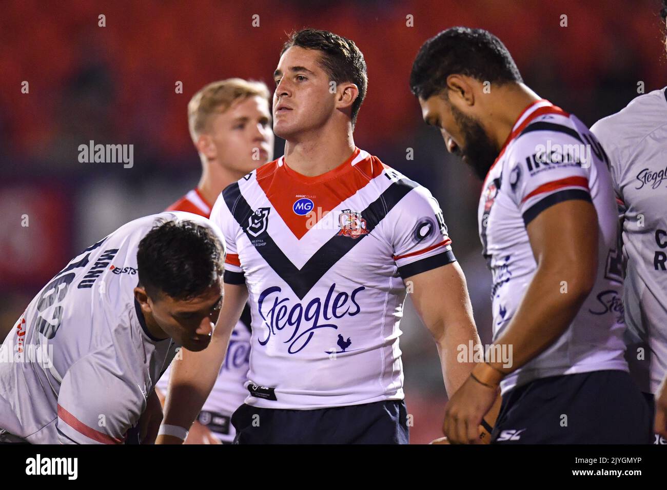 Nat Butcher of the Roosters reacts during warm up ahead of Qualifying ...