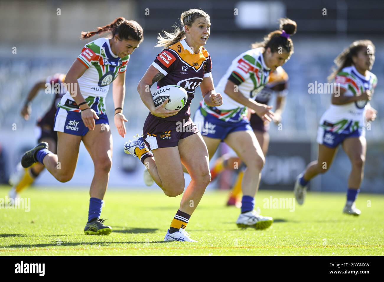 Julia Robinson of the Broncos makes a break during the Round 1 NRLW ...